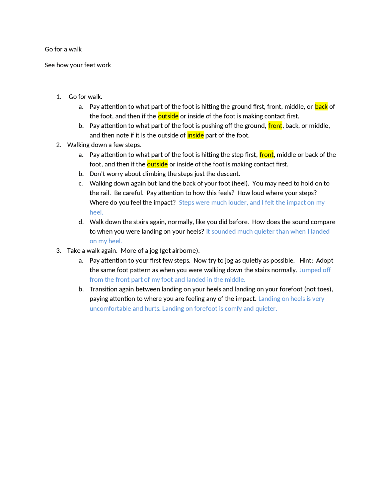 Barefoot lab- walk through | Lab Reports Kinesiology | Docsity