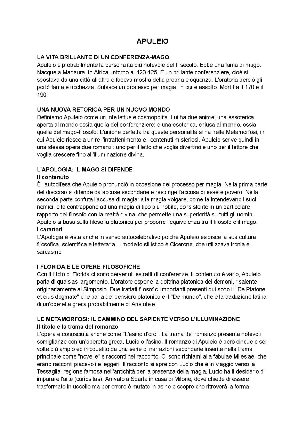 Apuleio Vita E Opere Schemi E Mappe Concettuali Di Latino Docsity