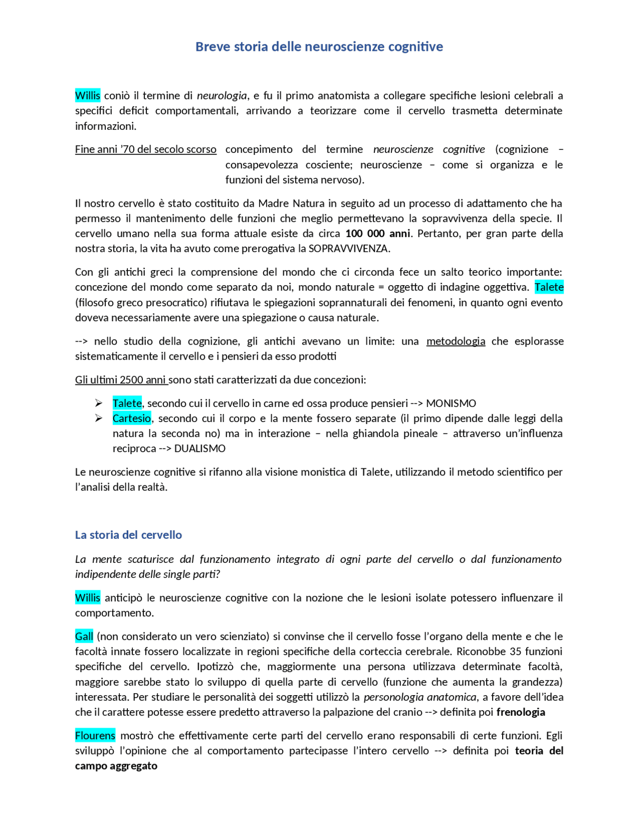 Capitolo 1 Manuale Di Neuroscienze Cognitive Schemi E Mappe