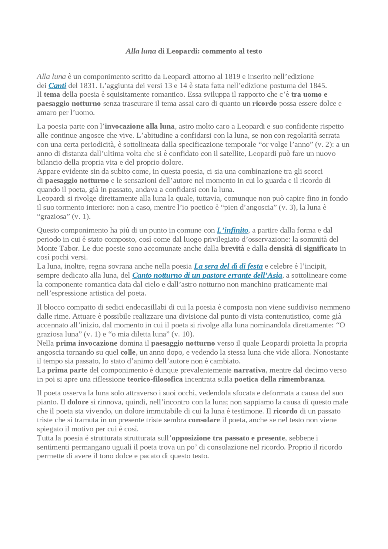 ALLA LUNA LEOPARDI RIASSUNTO | Schemi e mappe concettuali di Italiano ...
