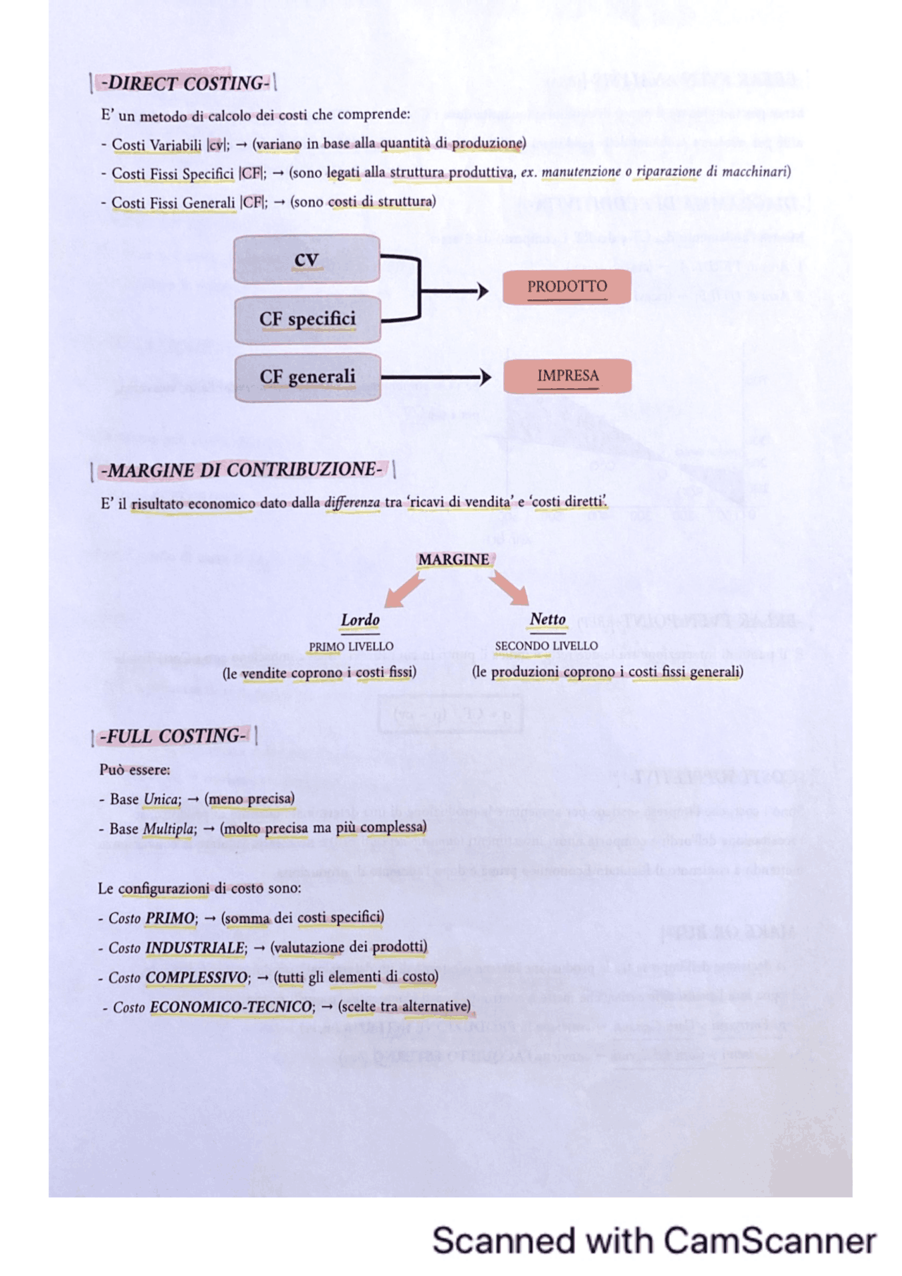 DIRECT/FULL COSTING e BREAK EVEN ANALYSIS | Schemi e mappe concettuali ...