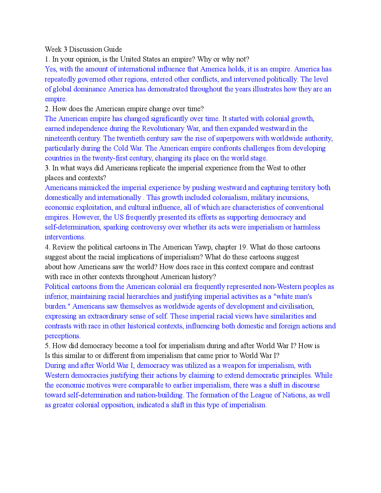 Week 3 Discussion Guide Cheat Sheet History Docsity