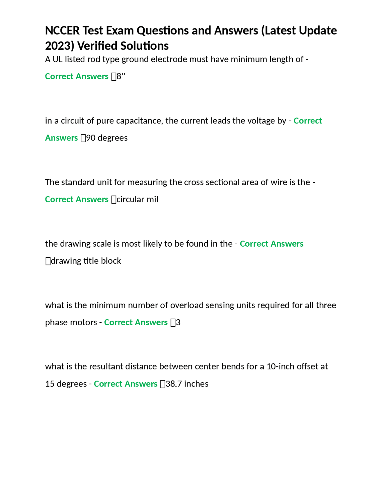 NCCER Test Exam Questions and Answers | Exams Nursing | Docsity