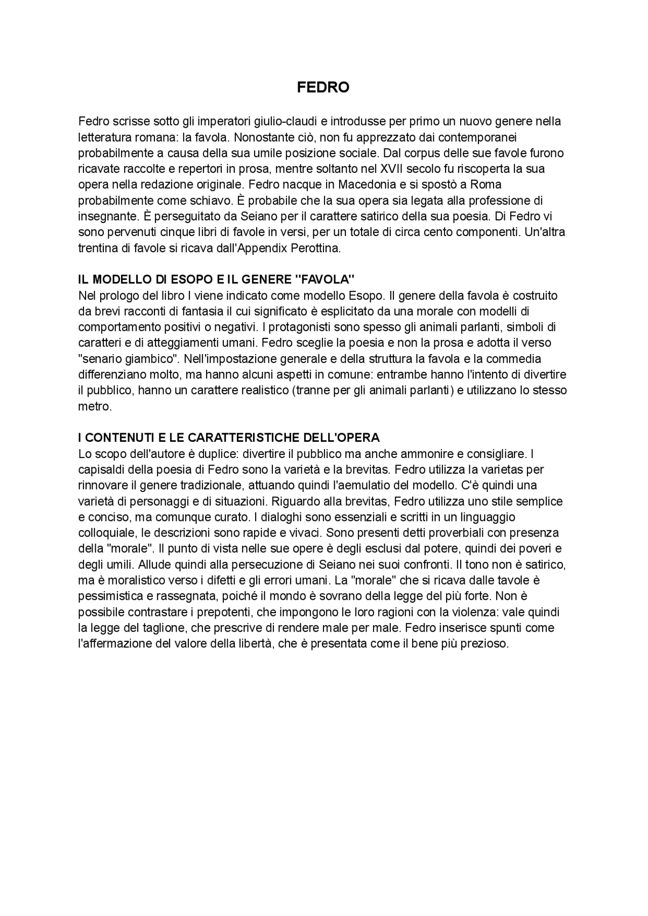 Fedro Vita E Opere Schemi E Mappe Concettuali Di Latino Docsity
