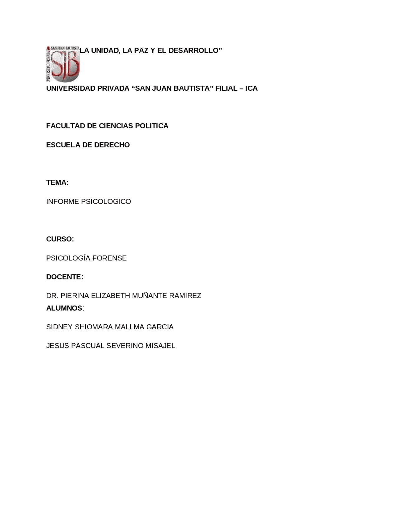Informe Psicológico Actividad Apuntes De Psicología Docsity