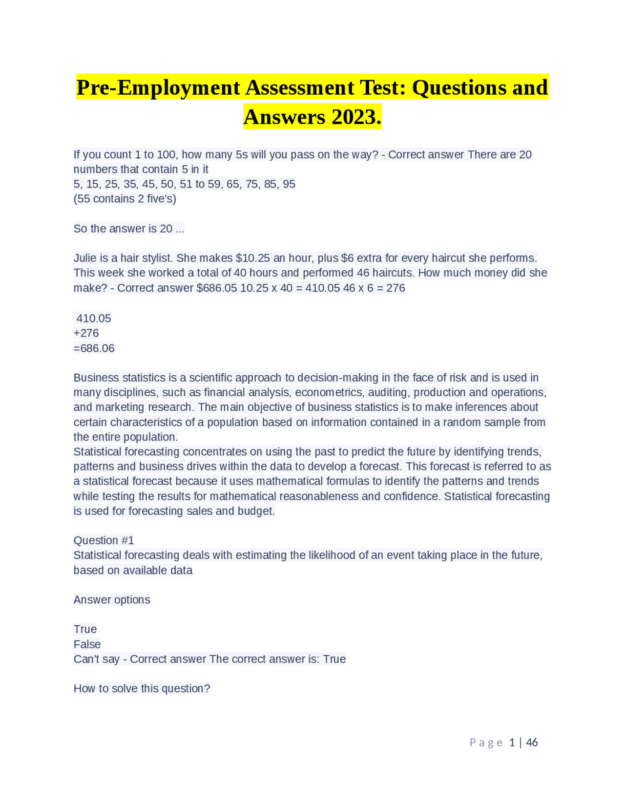 Pre-Employment Assessment Test: Questions and Answers 2023 | Exams ...