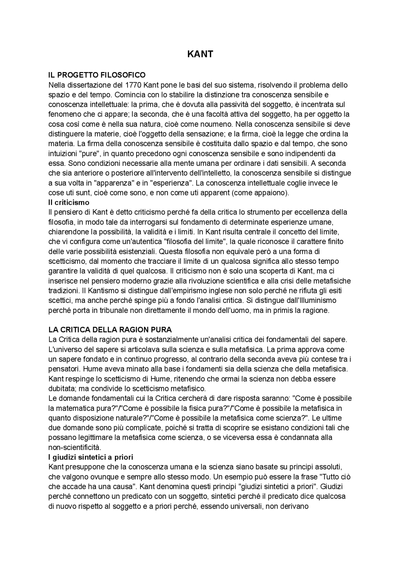 Kant Vita E Filosofia Schemi E Mappe Concettuali Di Filosofia Docsity