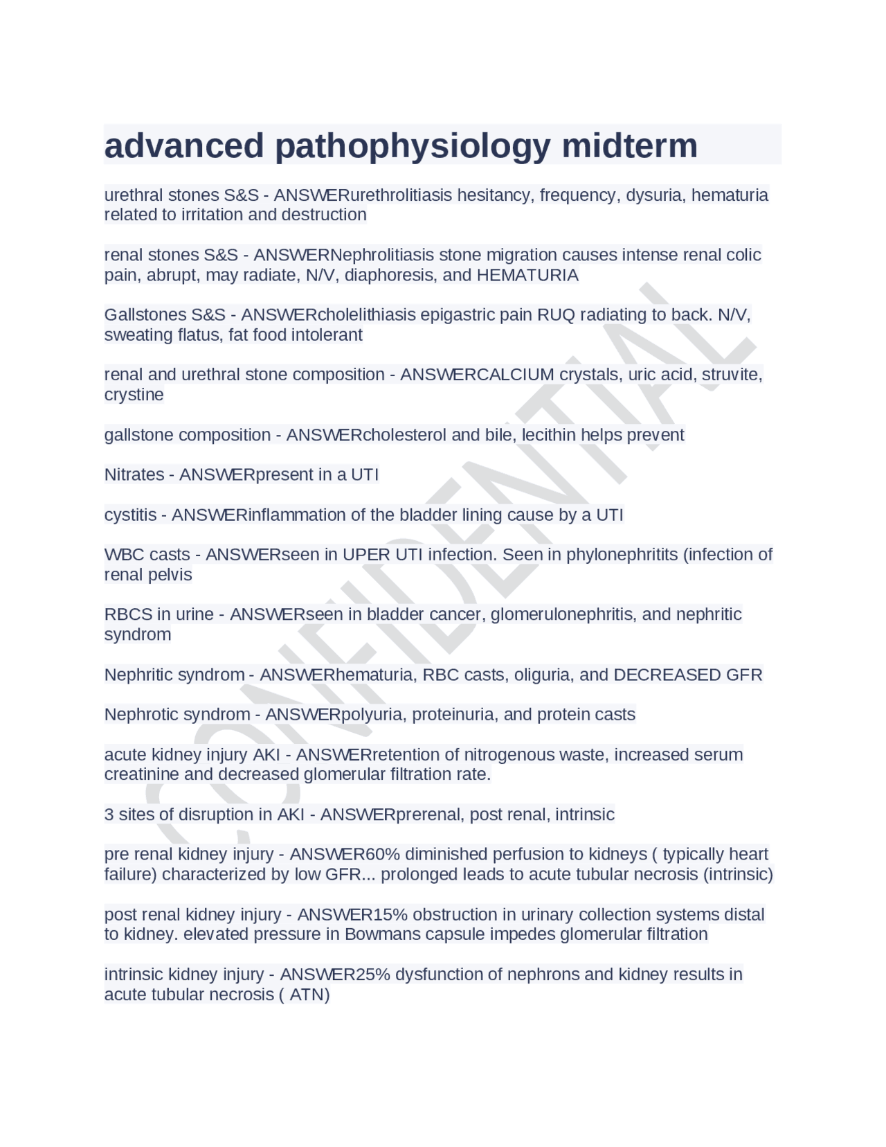 Advanced Pathophysiology Midterm Exams Nursing Docsity