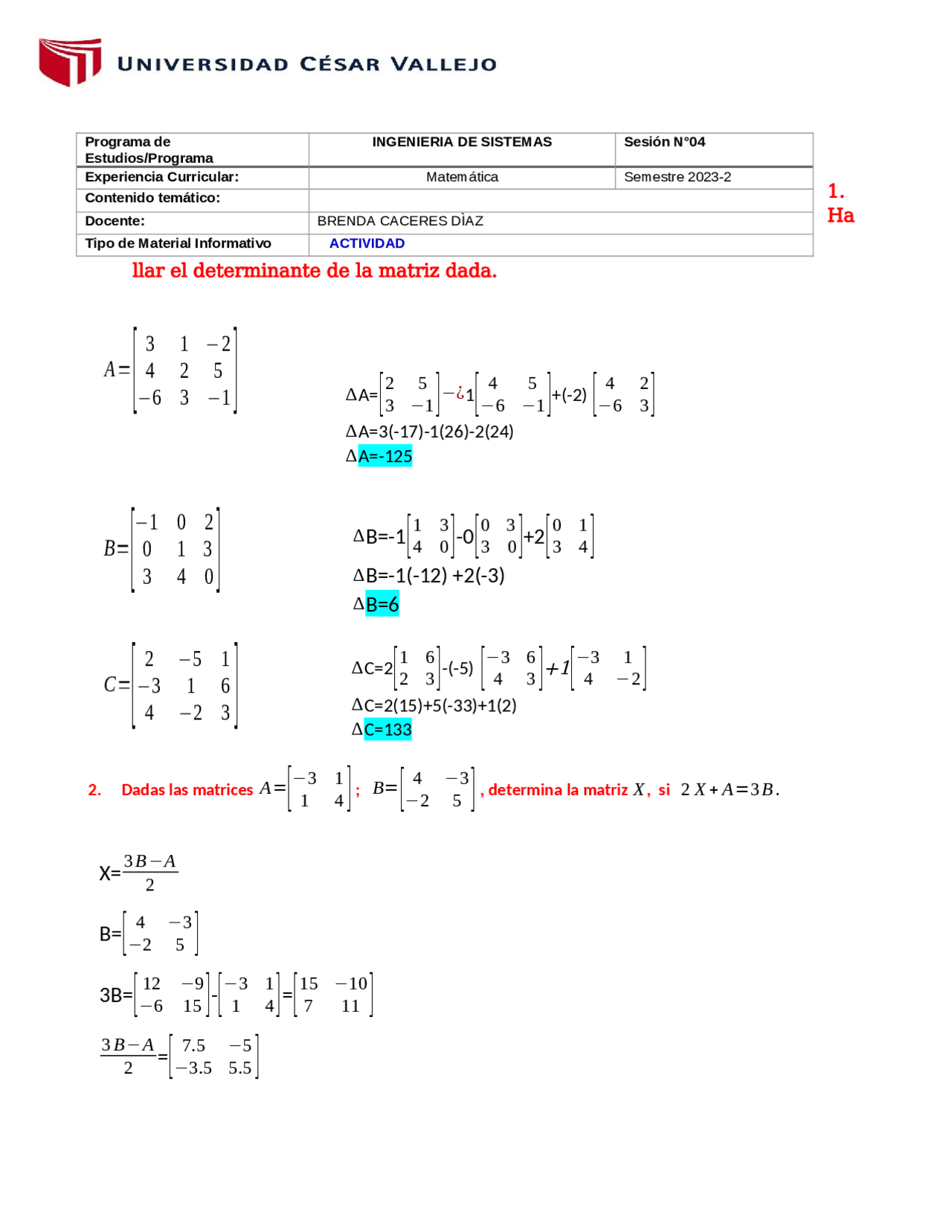 Ejercicios De Matrices Ucv 2023 Ii Ejercicios De Matemáticas