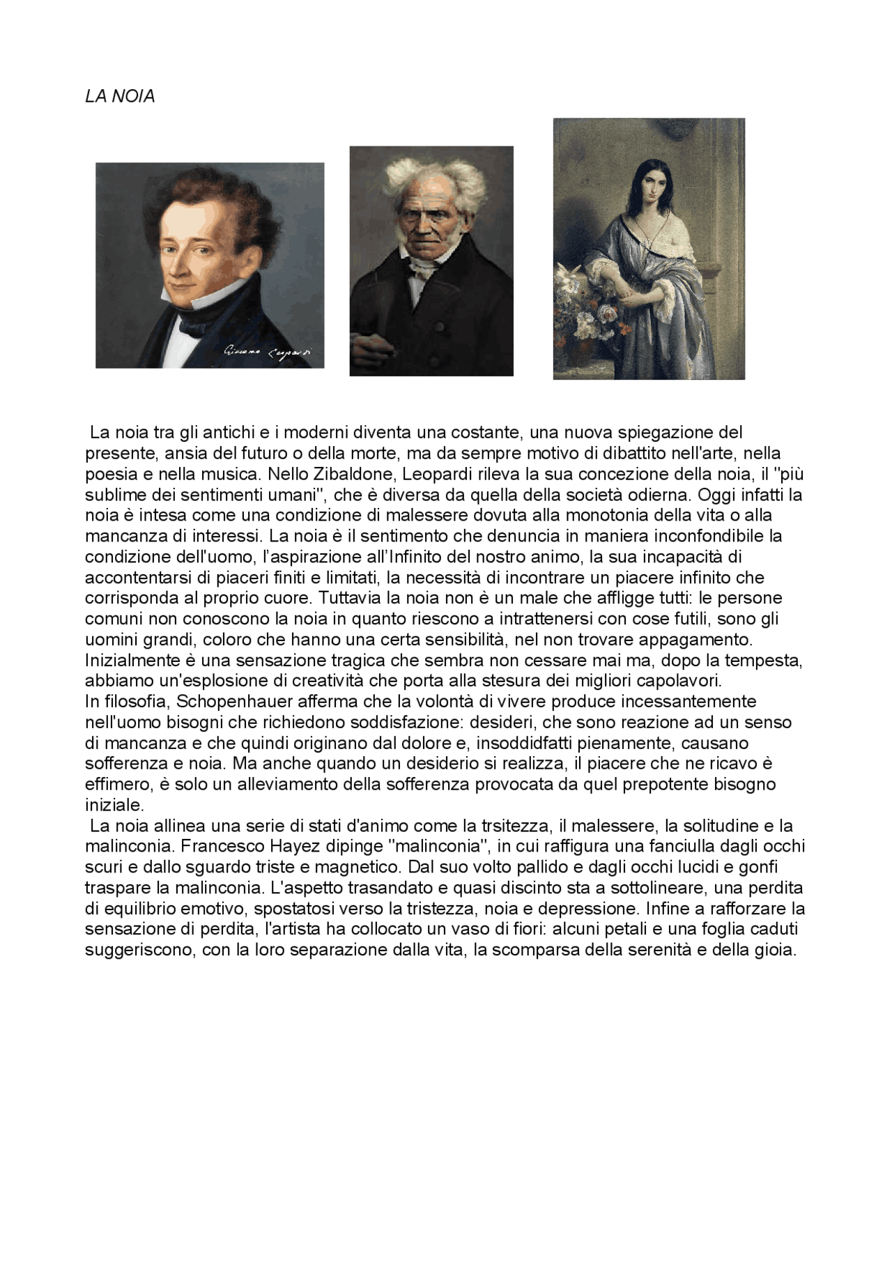 Noia e Leopardi traccia tipologia C | Esercizi di Italiano | Docsity