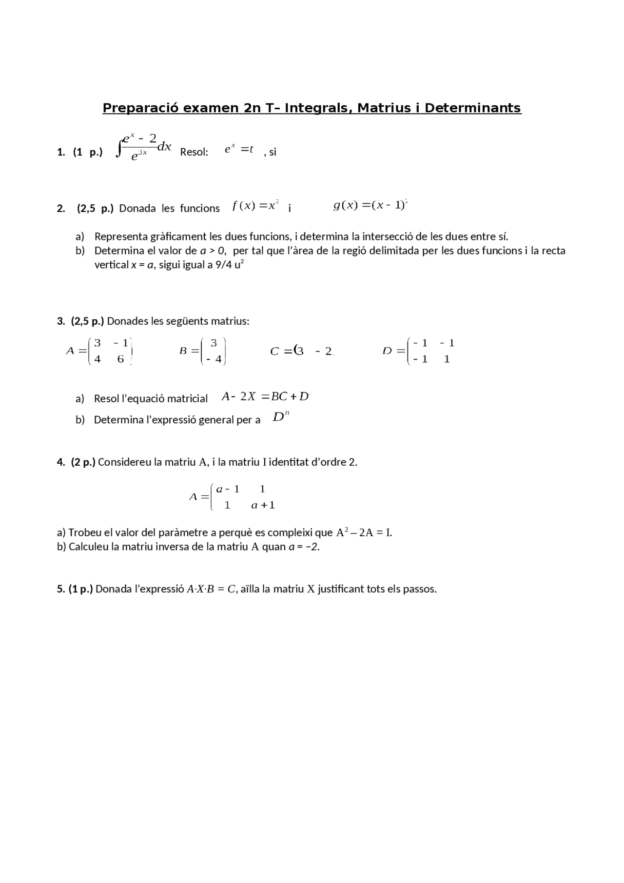 Preparacióexamen2n Exámenes Selectividad De Matemáticas Docsity