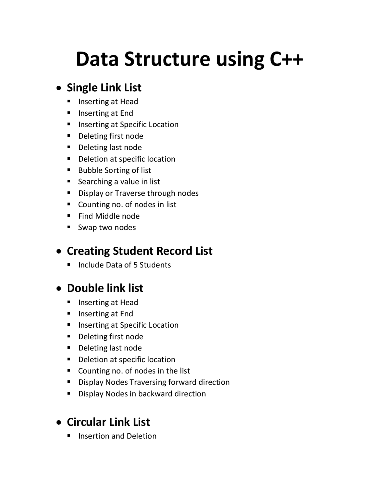 Link List Data Structure Using C Exercises Data Structures And