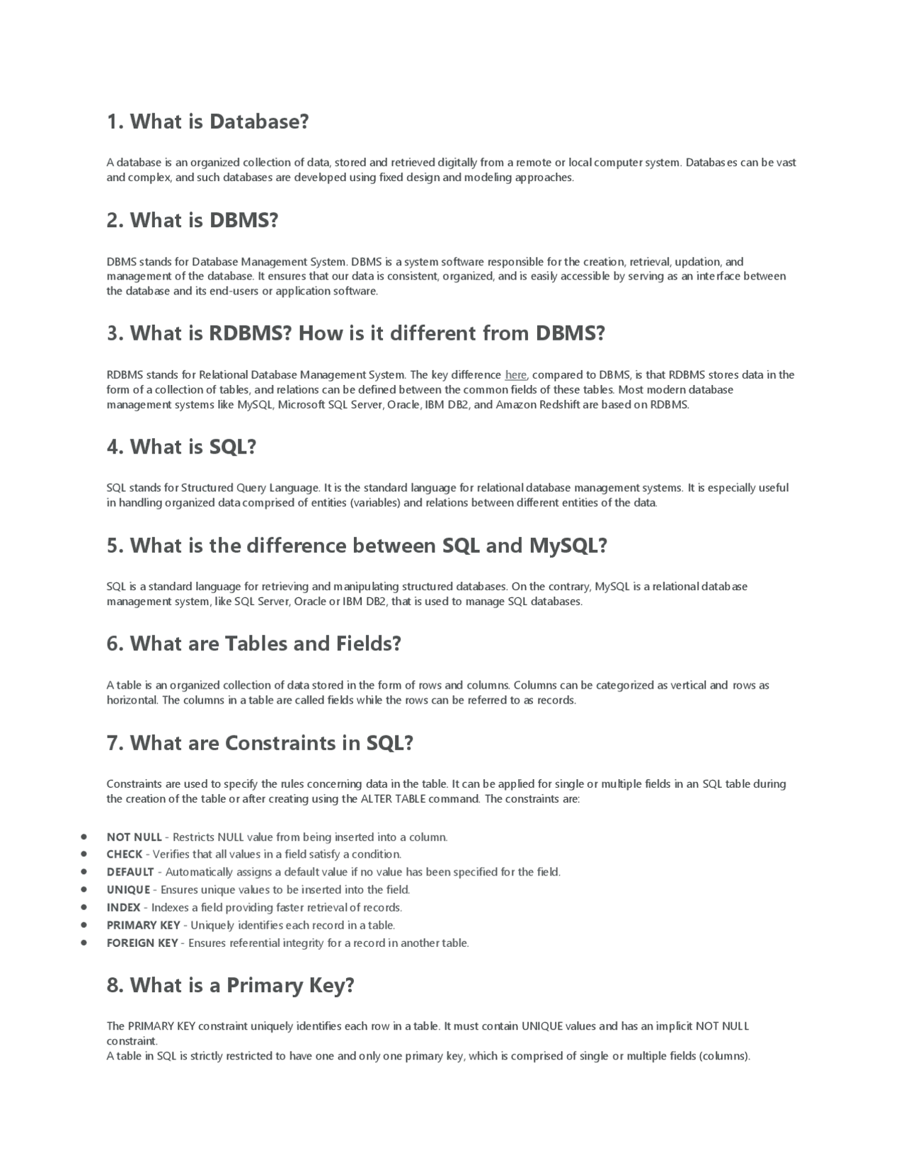 Dbms Interview Preparation Material Schemes And Mind Maps Computer Science Docsity