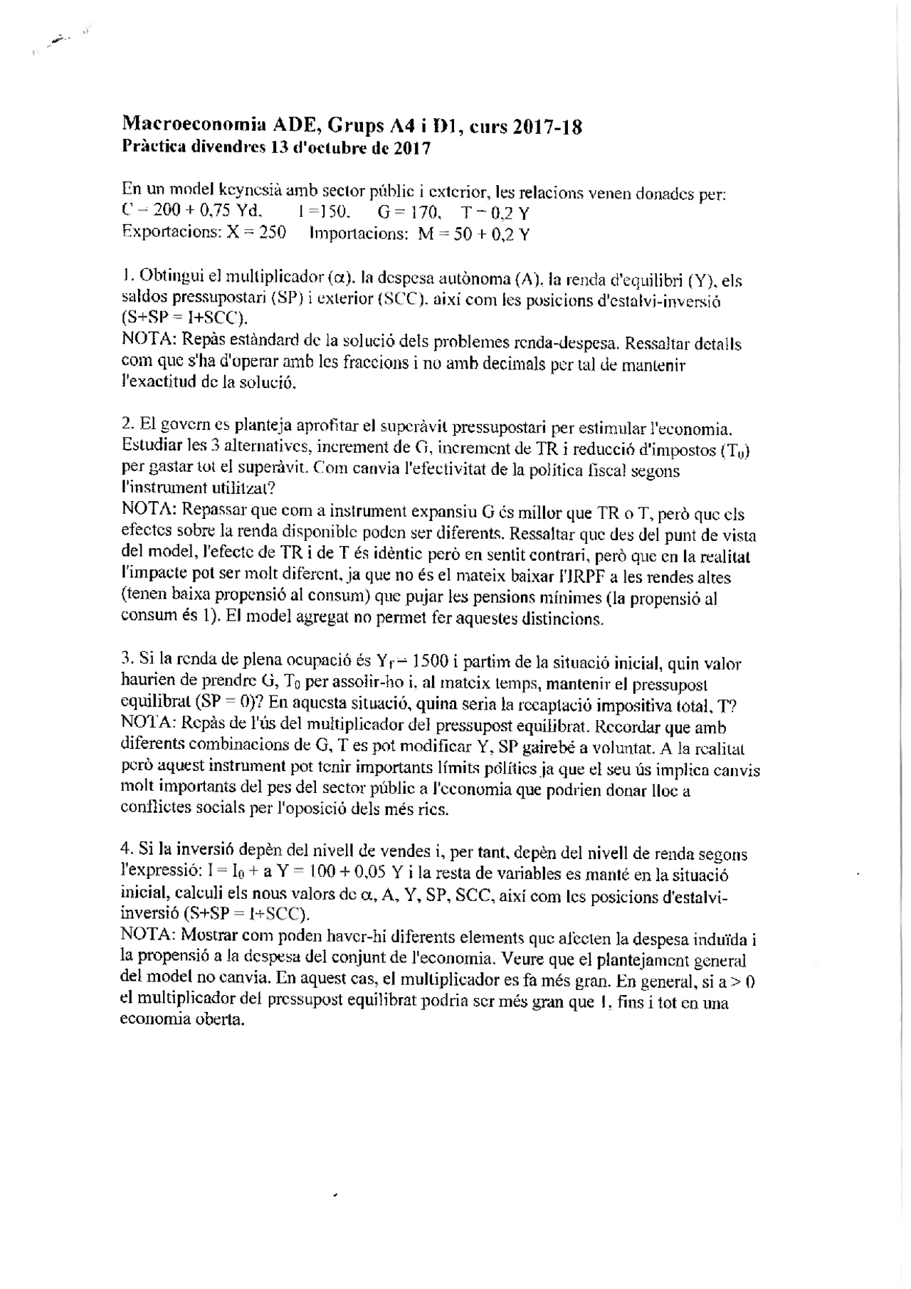 Ejercicios Modelo Keynesiano BÁsico Ejercicios De Macroeconomía Docsity