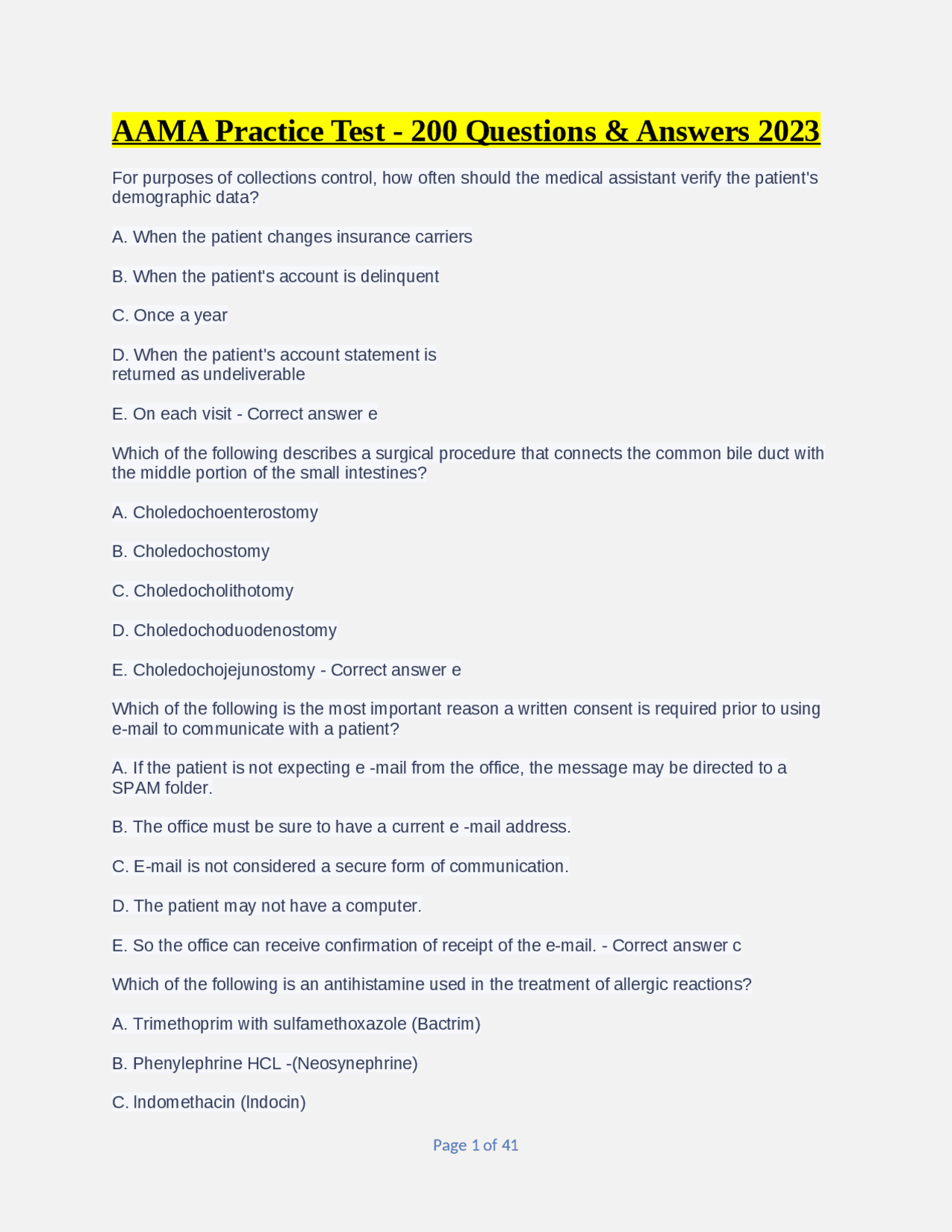 AAMA Practice Test - 200 Questions & Answers 2023 | Exams Health ...