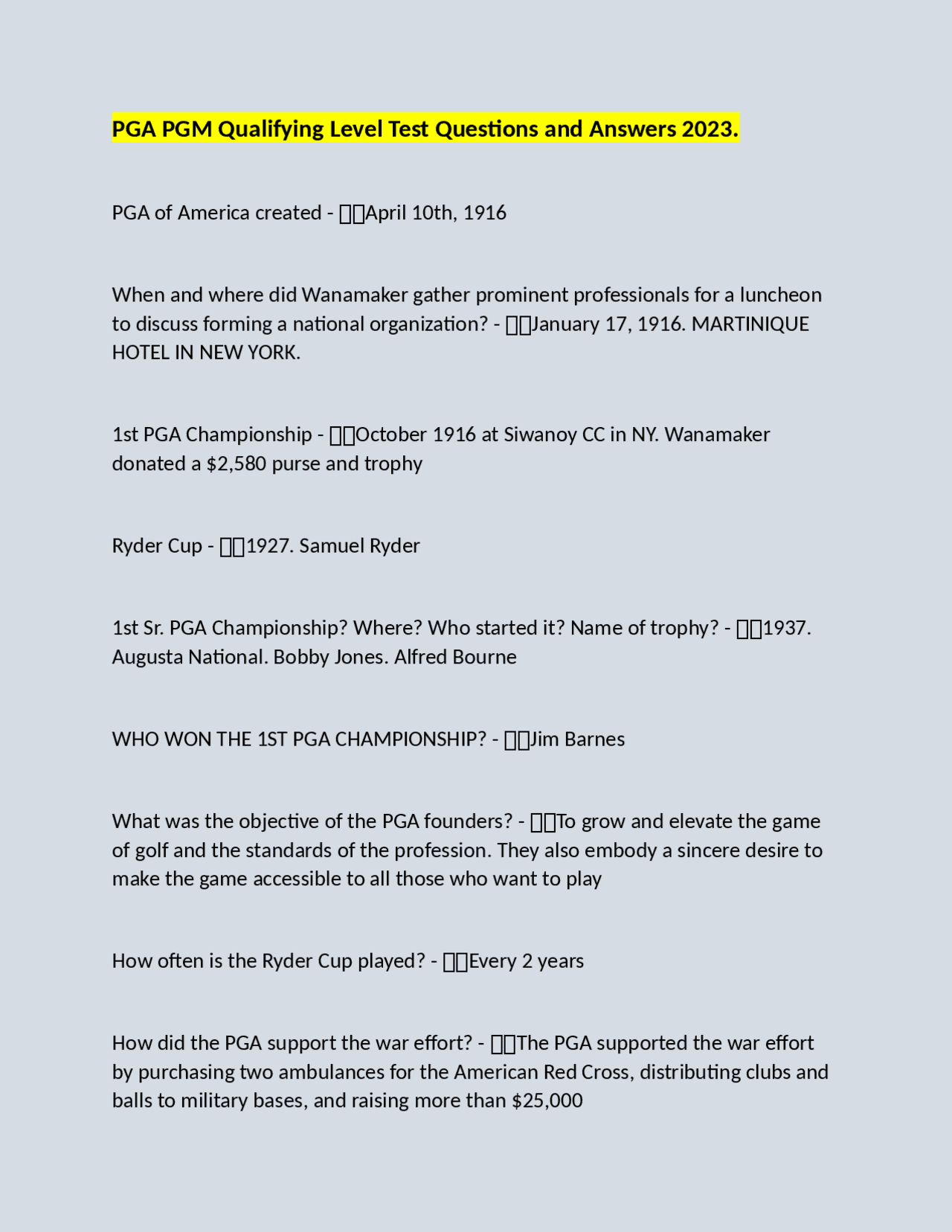 PGA PGM Qualifying Level Test Questions and Answers 2023. | Exams ...