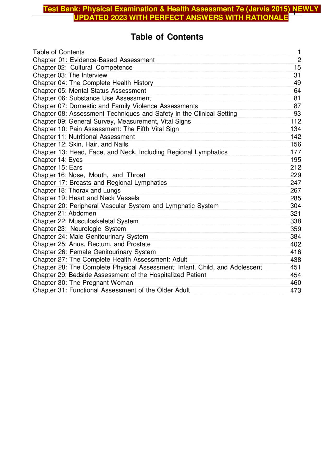 Test Bank: Physical Examination & Health Assessment 7e (Jarvis 2015 ...