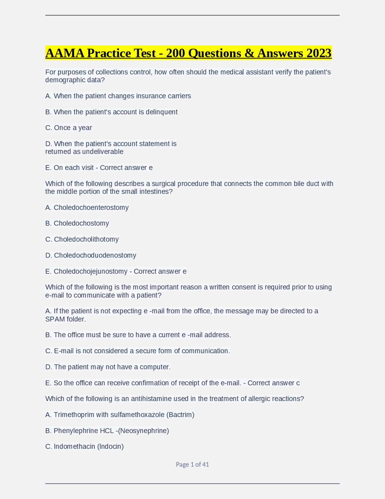 AAMA Practice Test - 200 Questions & Answers 2023 | Exams Health ...