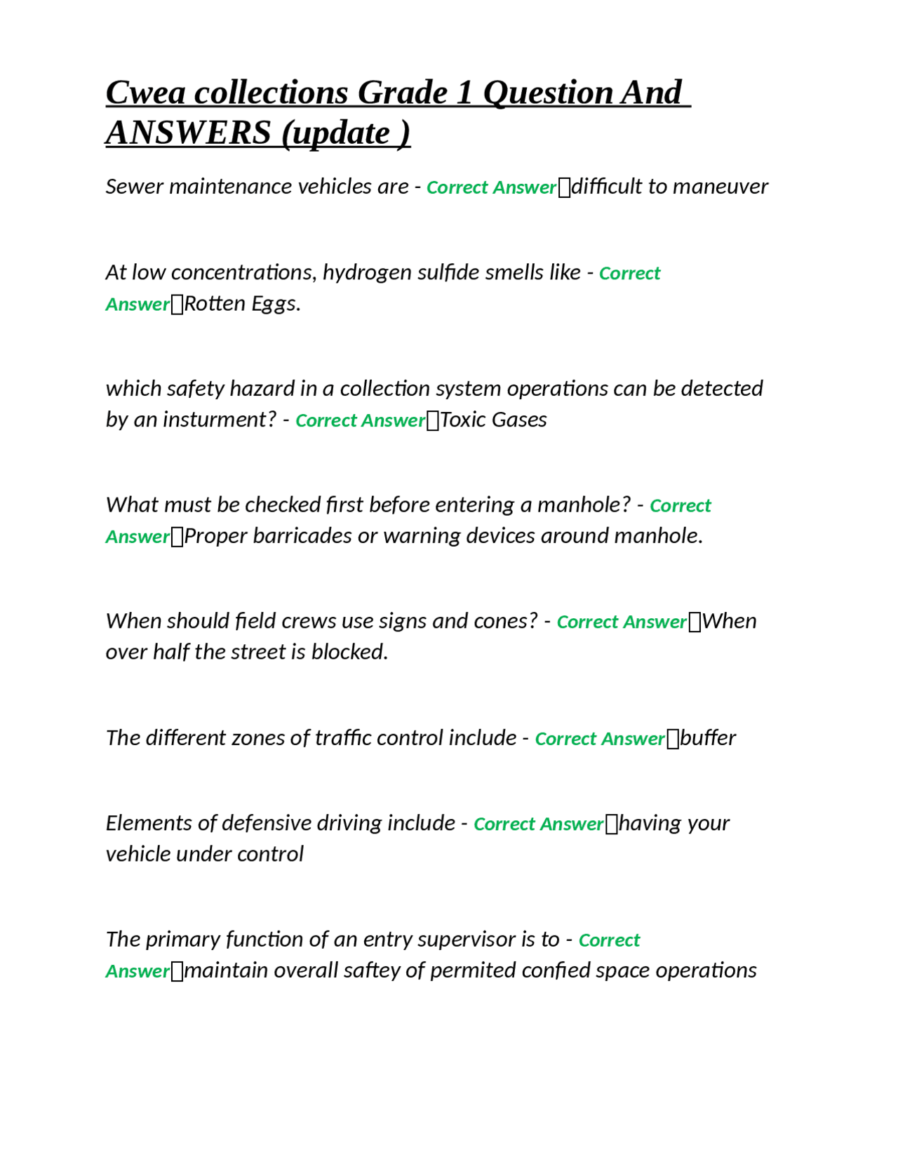Cwea Collections Grade 1 Question And Answers Update Exams Nursing