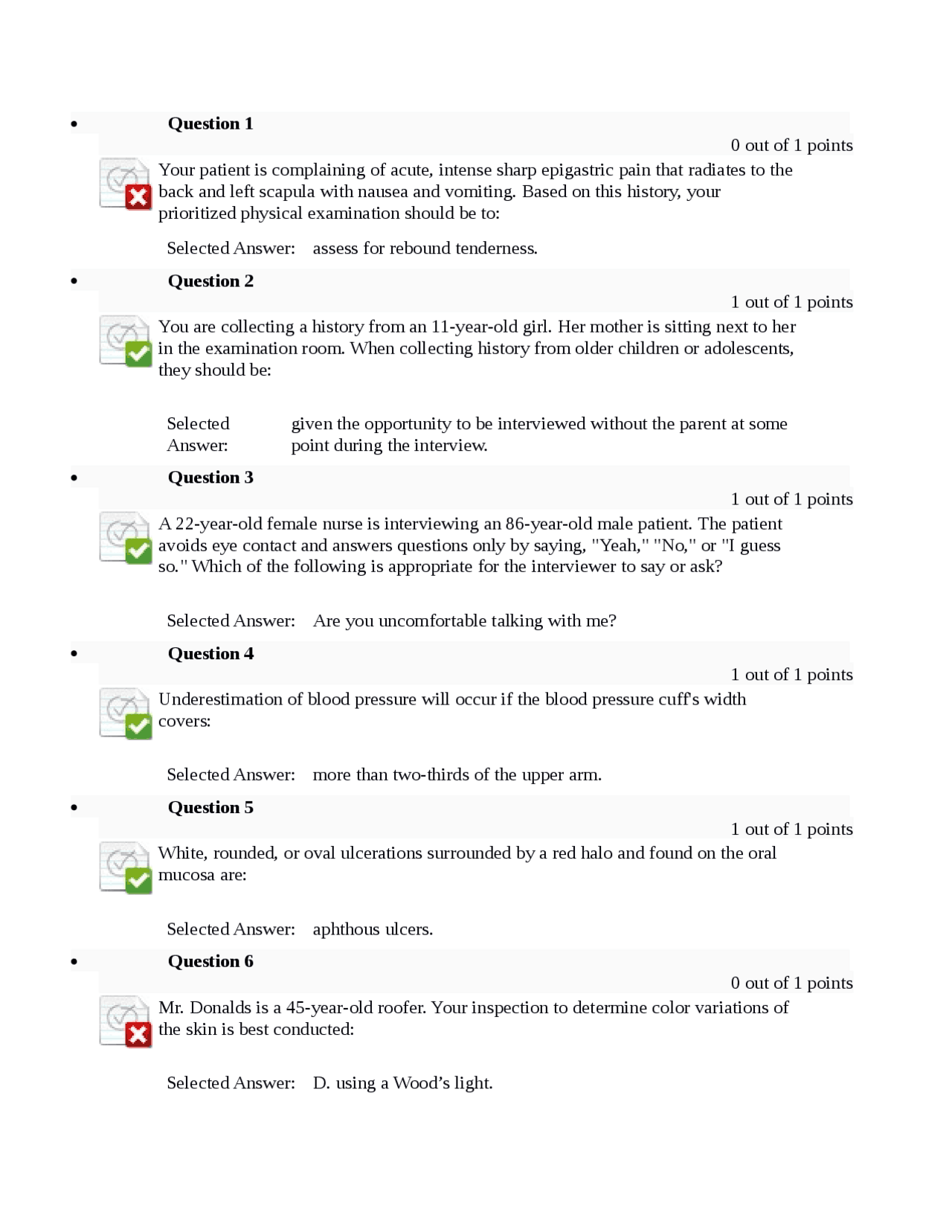 Physical Examination Questions and Answers | Exams Nursing | Docsity