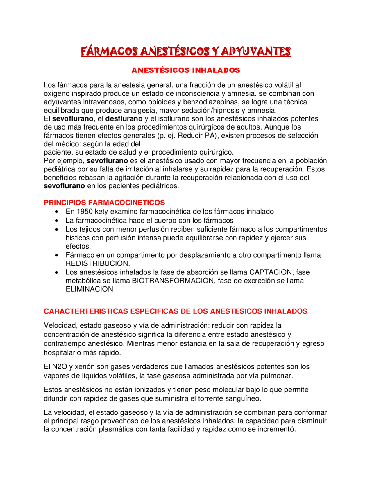 Fármacos Anestésicos Resúmenes De Anestesiología Docsity