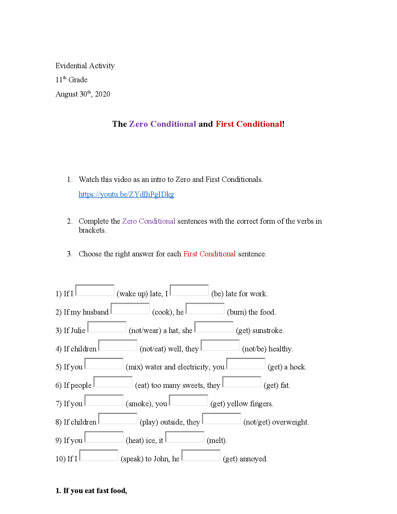 The Zero Conditional and First Conditional | Guías, Proyectos, Investigaciones de Inglés | Docsity