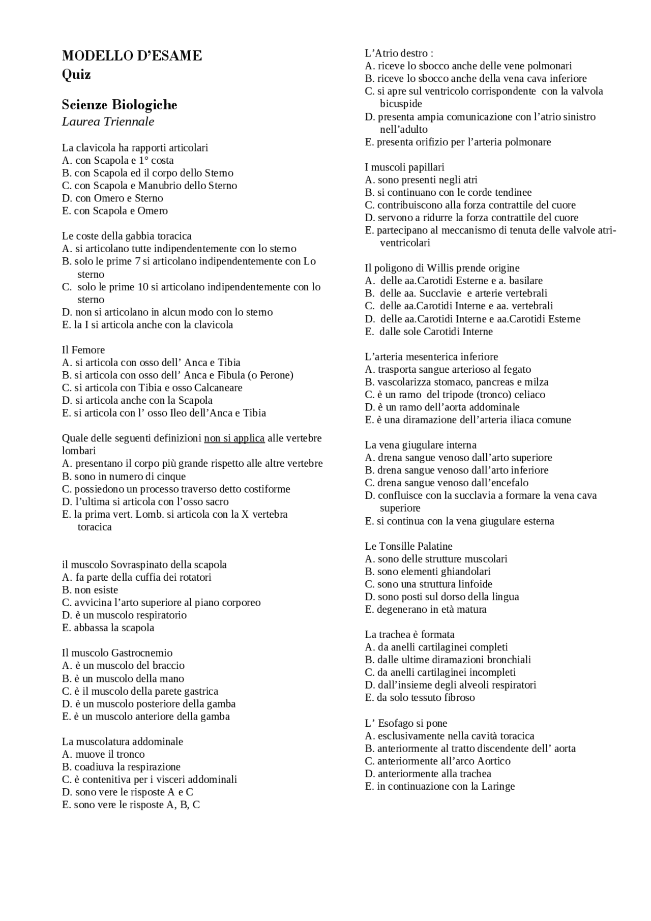 Esame Prova Scritta Anatomia Prove Desame Di Anatomia Docsity