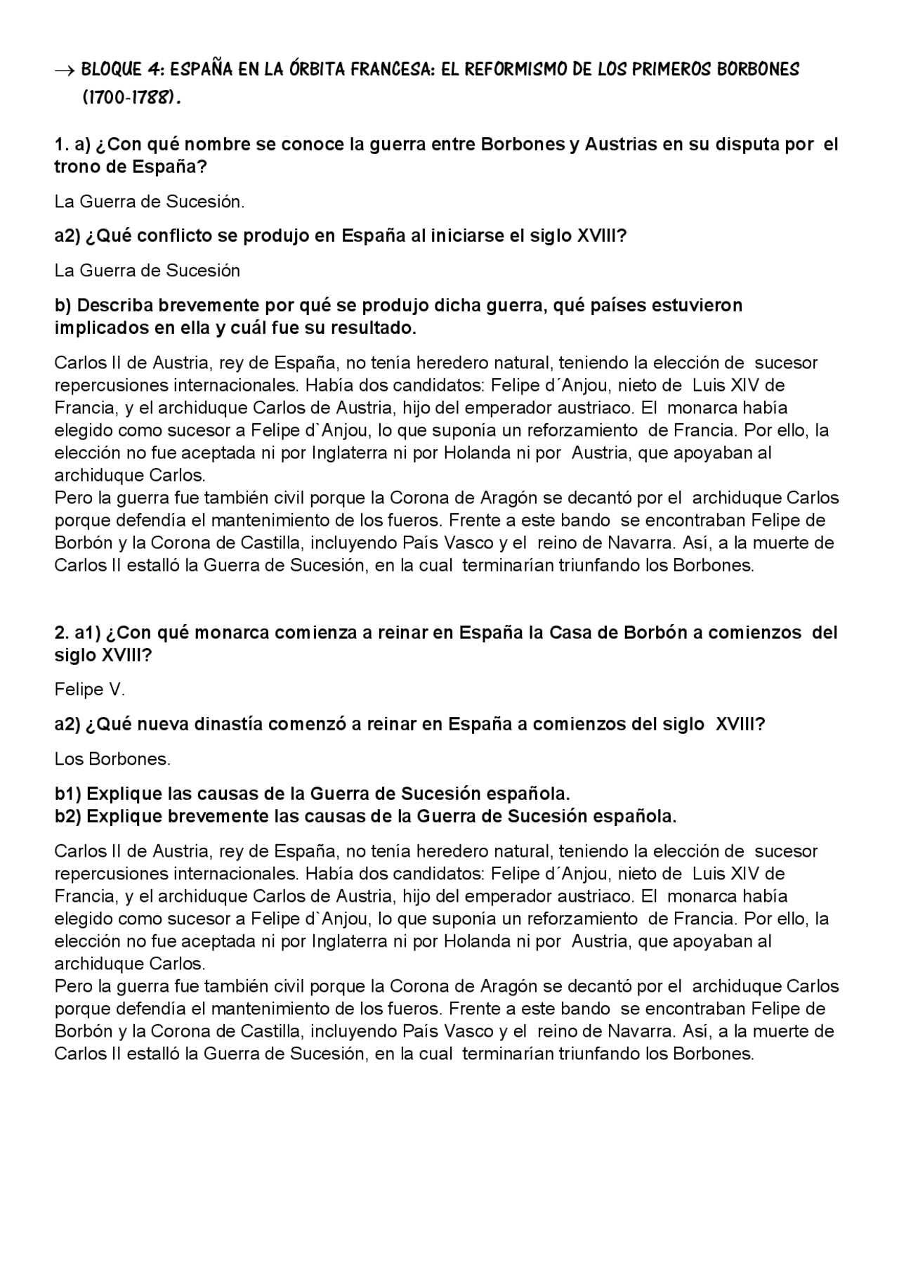 La Guerra de Sucesión Española y las reformas borbónicas en el siglo ...