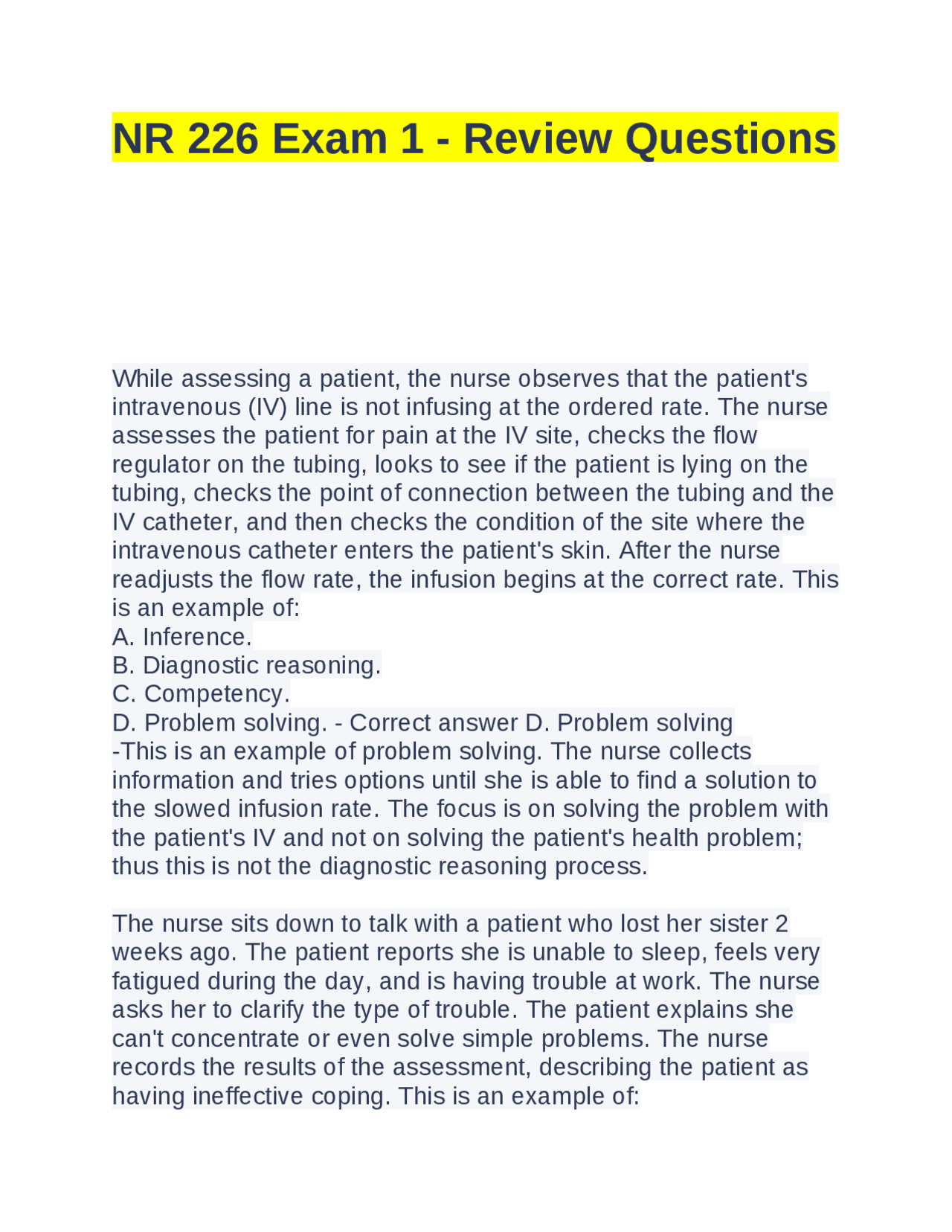 Nursing Exam Review Questions | Exams Nursing | Docsity