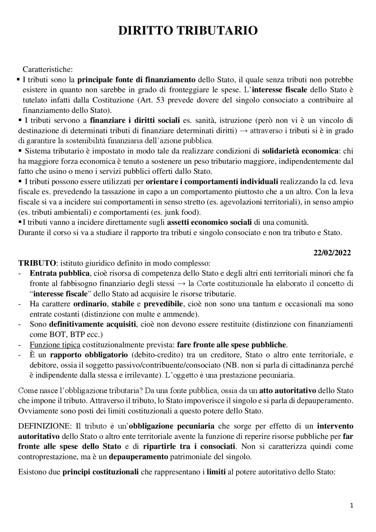 PRIMO PARZIALE DIRITTO TRIBUTARIO PROF. TASSANI. VOTO 29 | Dispense di Diritto Tributario | Docsity