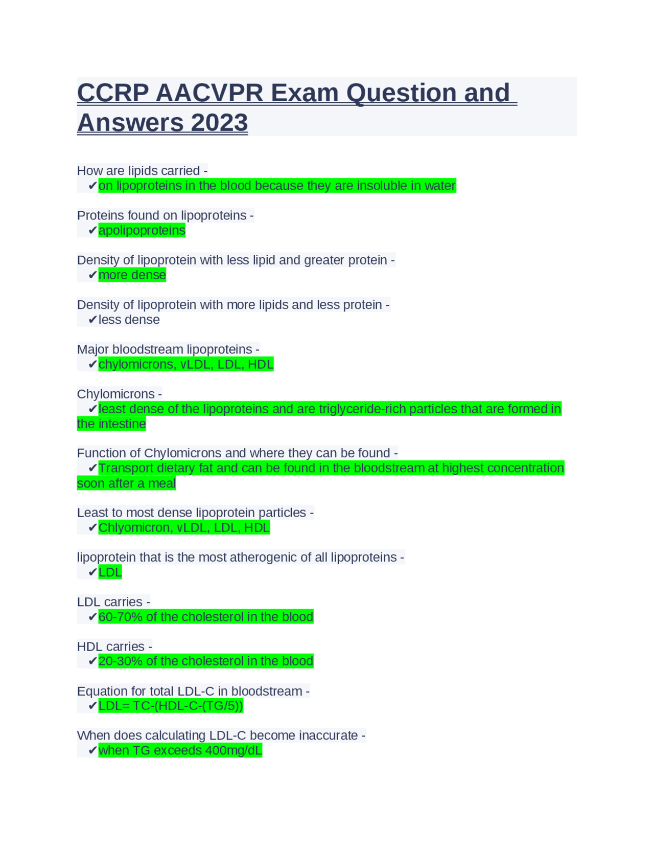CCRP AACVPR Exam Question and Answers 2023 | Exams Health sciences ...