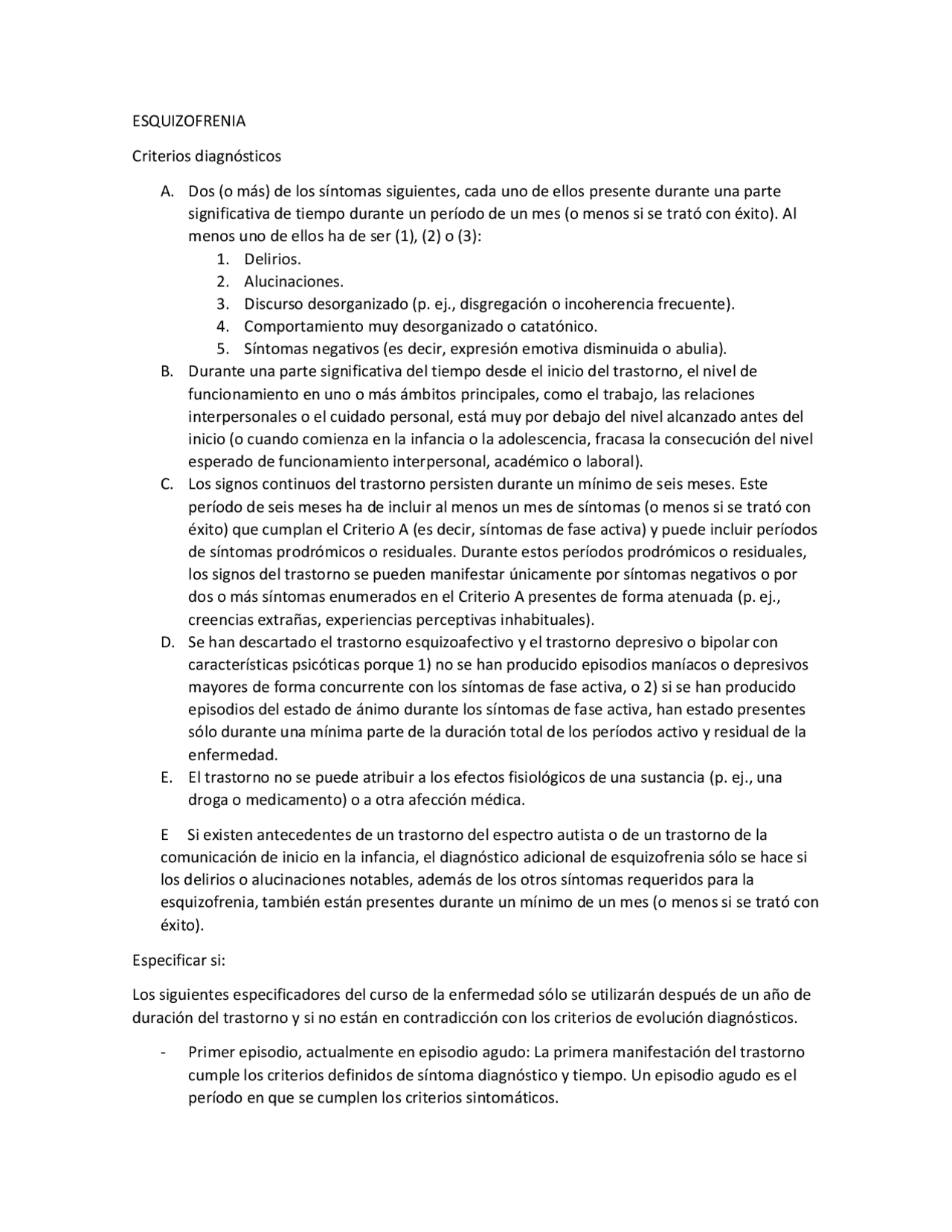 Esquizofrenia Criterios Diagnostico Apuntes De Psiquiatría Docsity