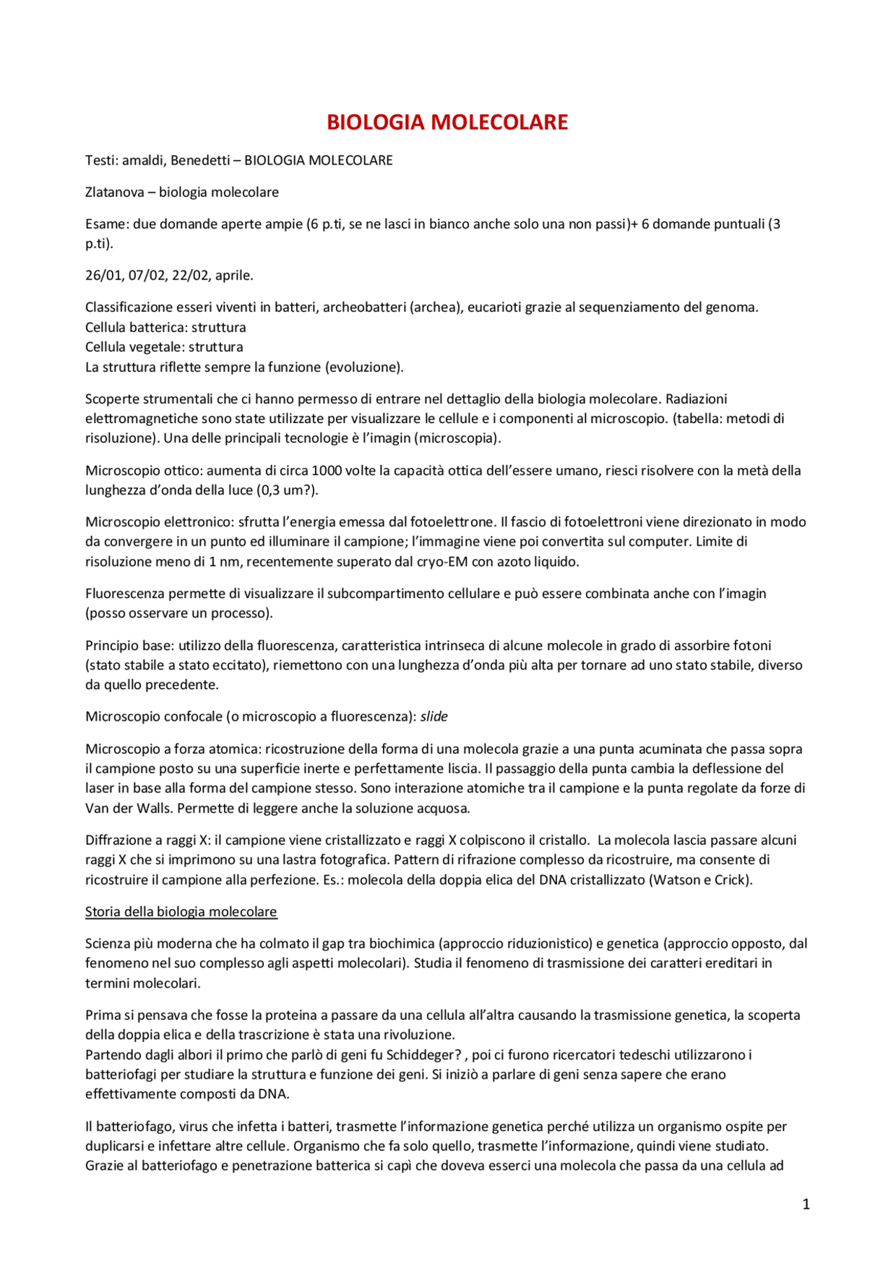 Biologia Molecolare Appunti Di Biologia Molecolare Docsity