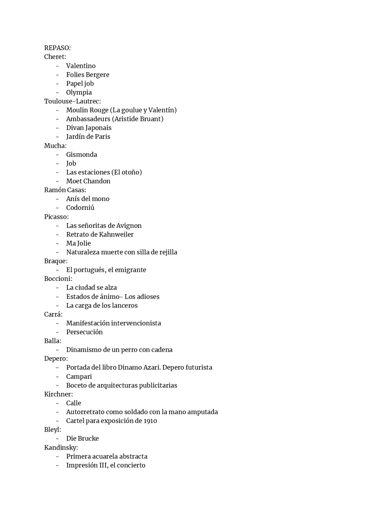 Esquema de obras de arte y publicidad | Esquemas y mapas conceptuales de Arte | Docsity