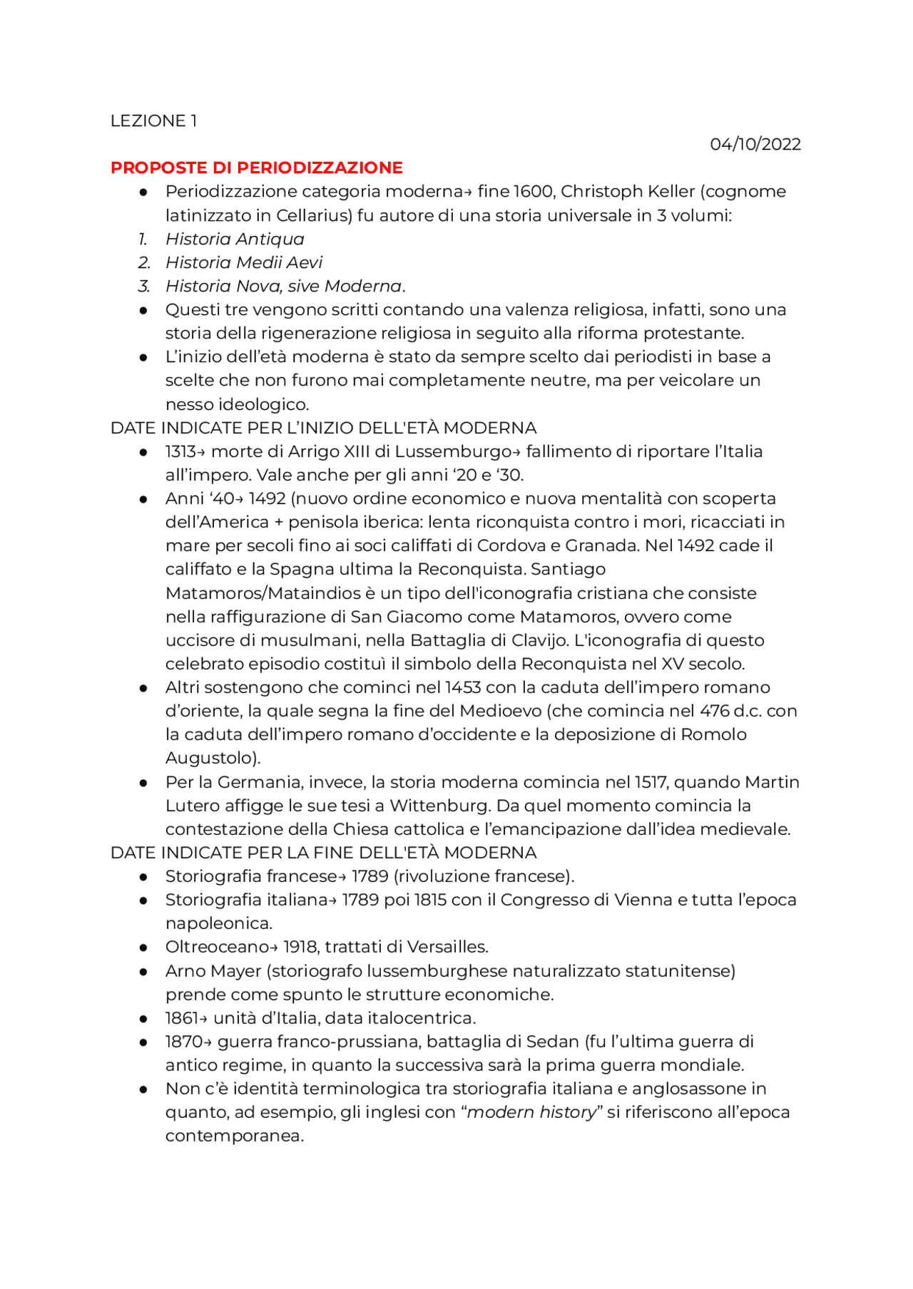 Storia Moderna Primo Semestre Appunti Di Storia Moderna Docsity