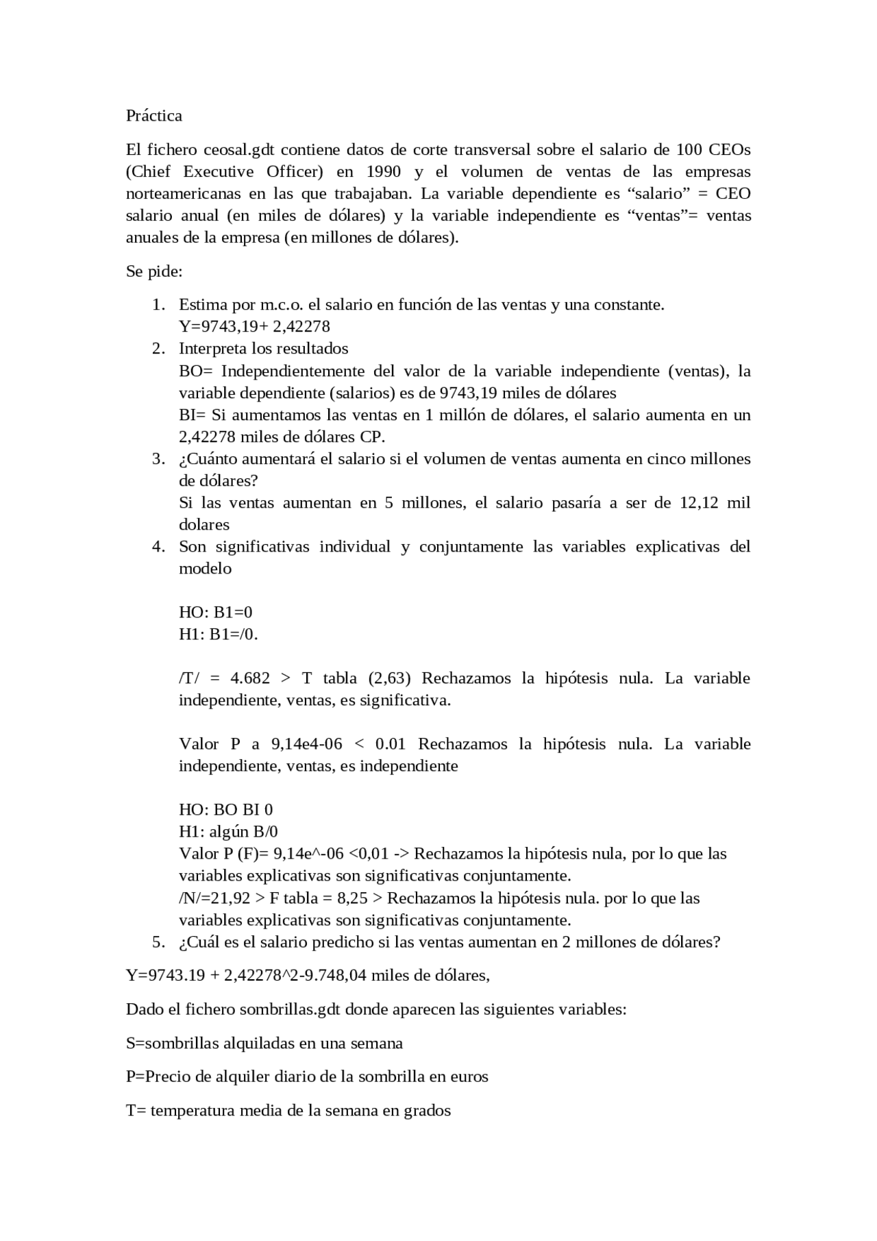 Ejercicio 3 econometria | Ejercicios de Econometría | Docsity