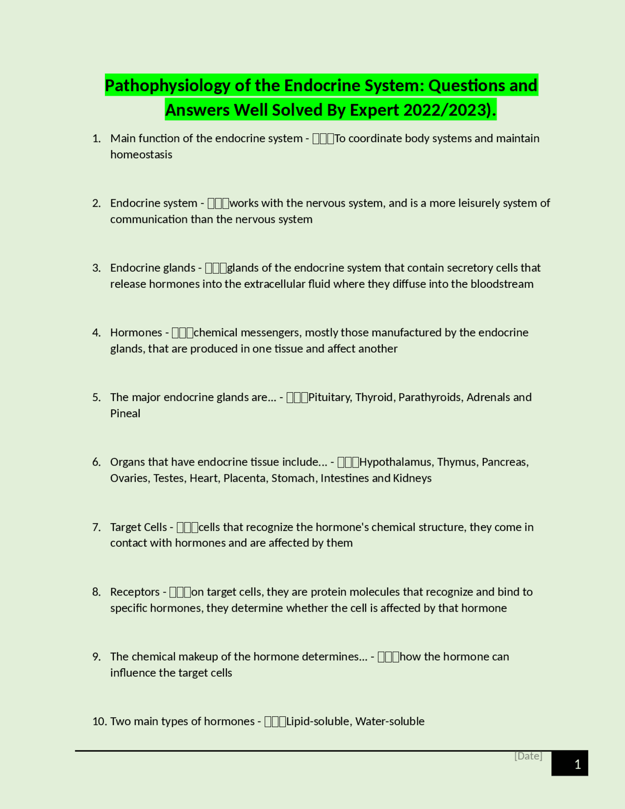 Pathophysiology Of The Endocrine System Questions And Answers Well