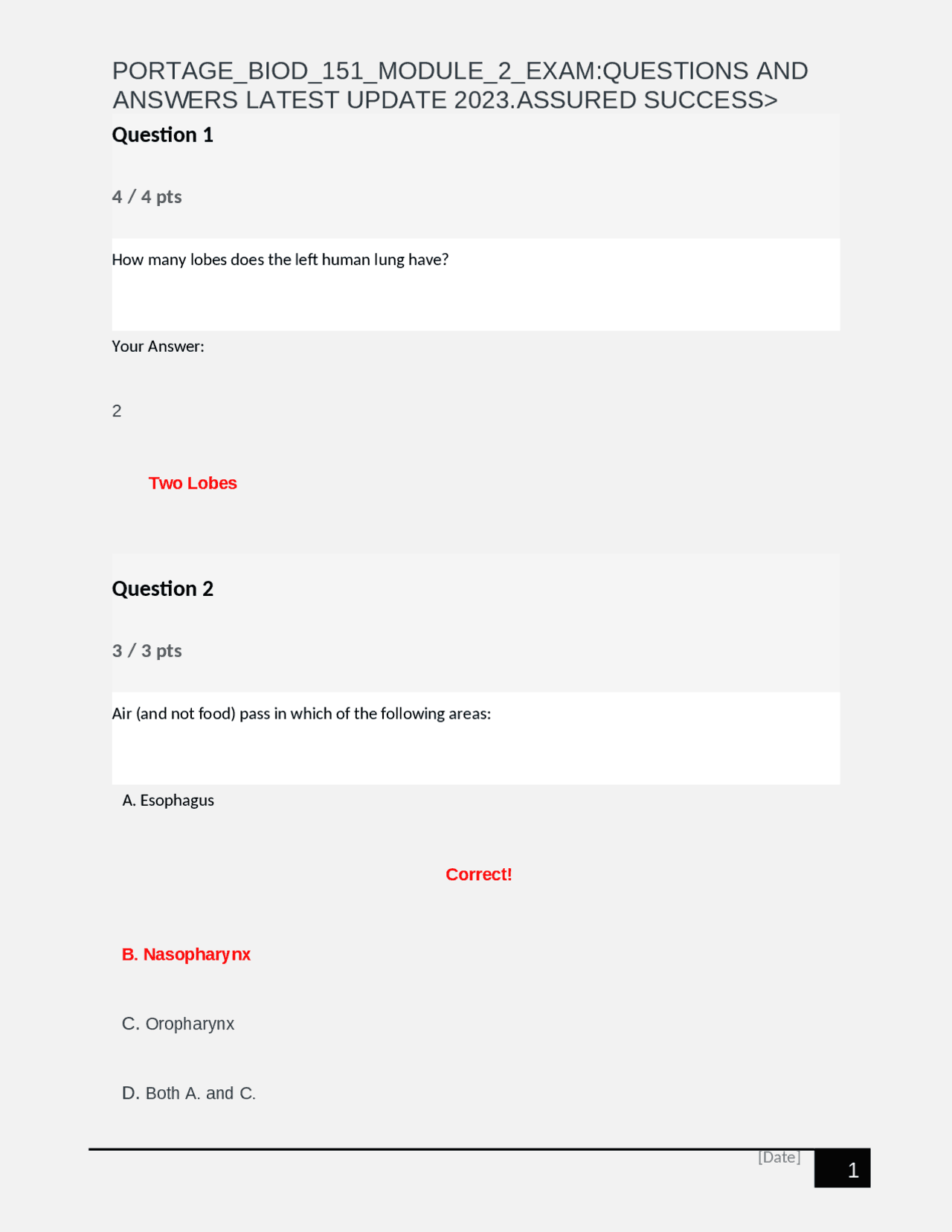 Respiratory System Exam Questions and Answers | Exams Nursing | Docsity