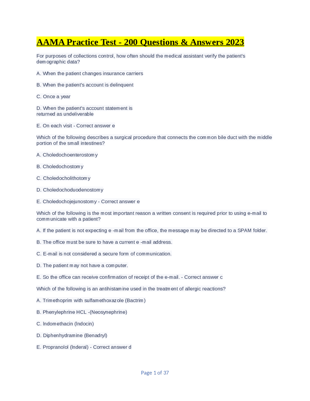 AAMA Practice Test - 200 Questions & Answers 2023 | Exams Public Health ...