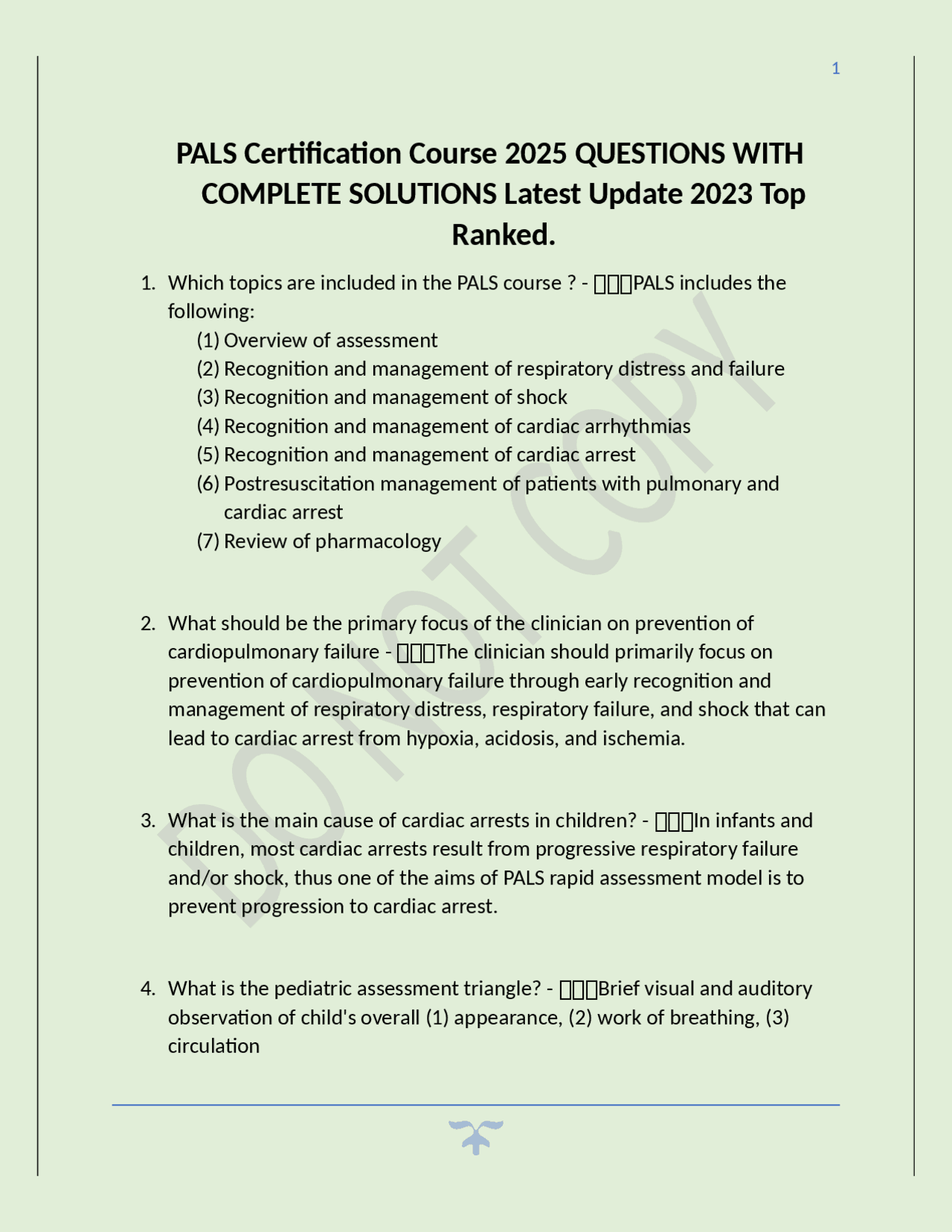 Pals Certification Course 2025 Questions With Complete Solutions Latest