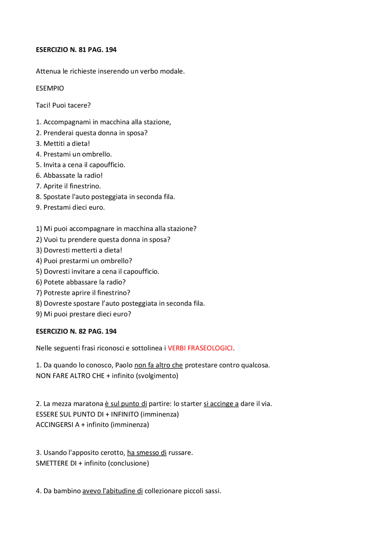 Verbi modali fraseologici causativi | Schemi e mappe concettuali di ...