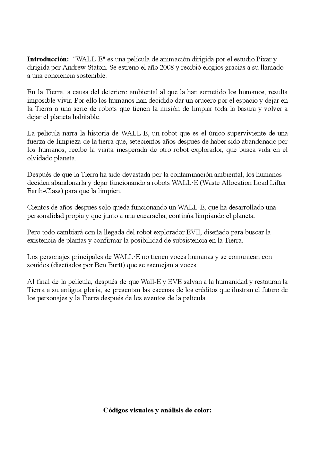 Guion técnico y análisis secuencia de créditos película Wall-e | Esquemas y mapas conceptuales ...
