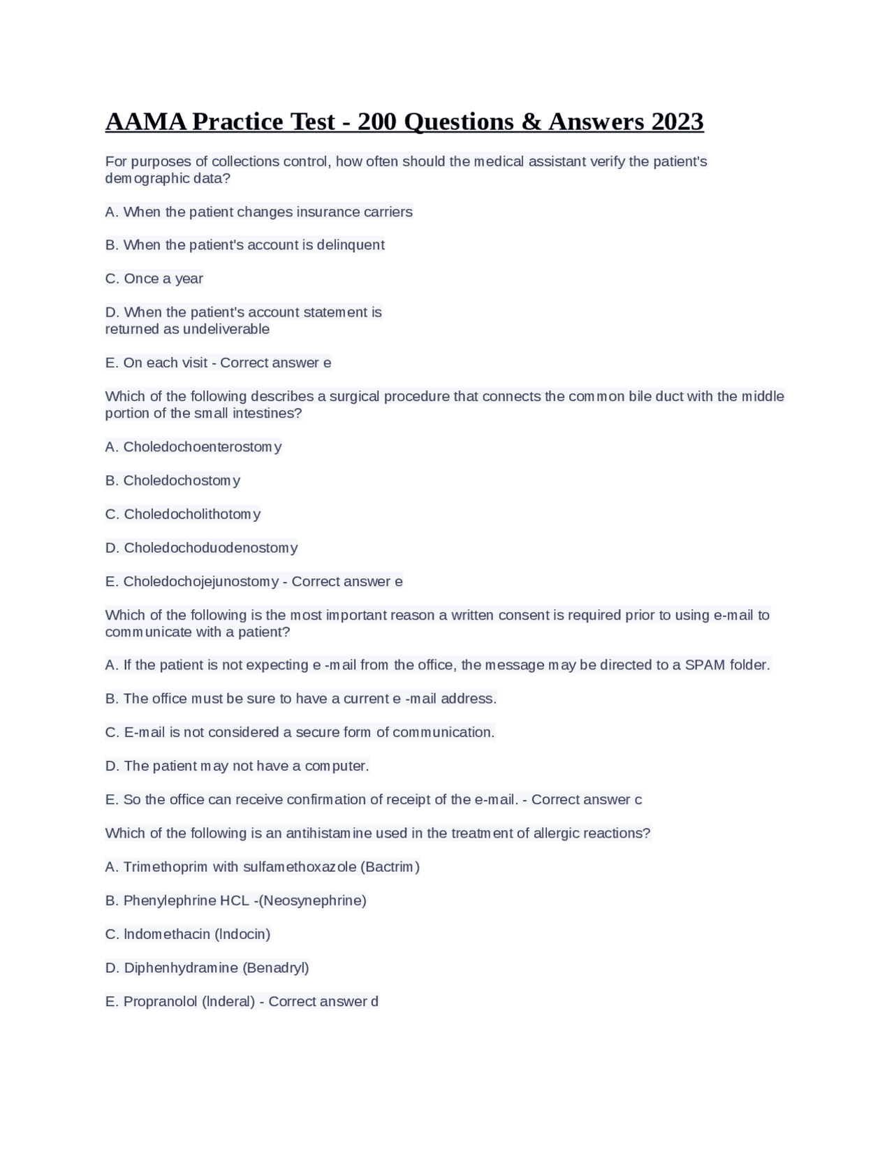 AAMA Practice Test - 200 Questions & Answers 2023 | Exams Public Health ...