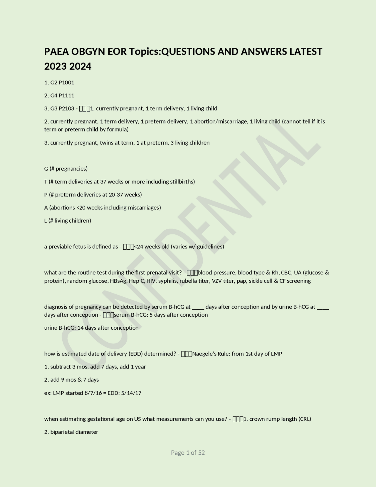 PAEA OBGYN EOR Topics:QUESTIONS AND ANSWERS LATEST 2023 2024 | Exams ...