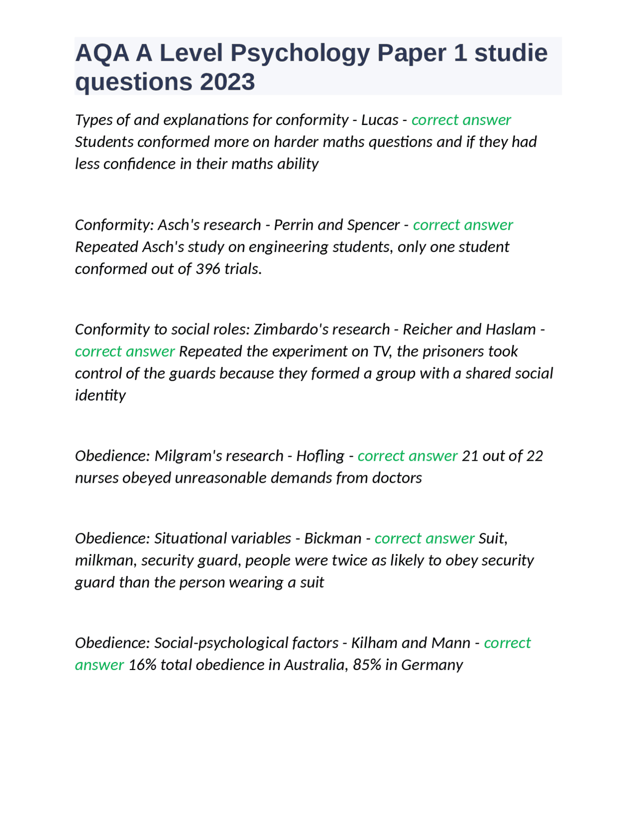 AQA A Level Psychology Paper 1 studie questions 2023 | Exams Nursing ...
