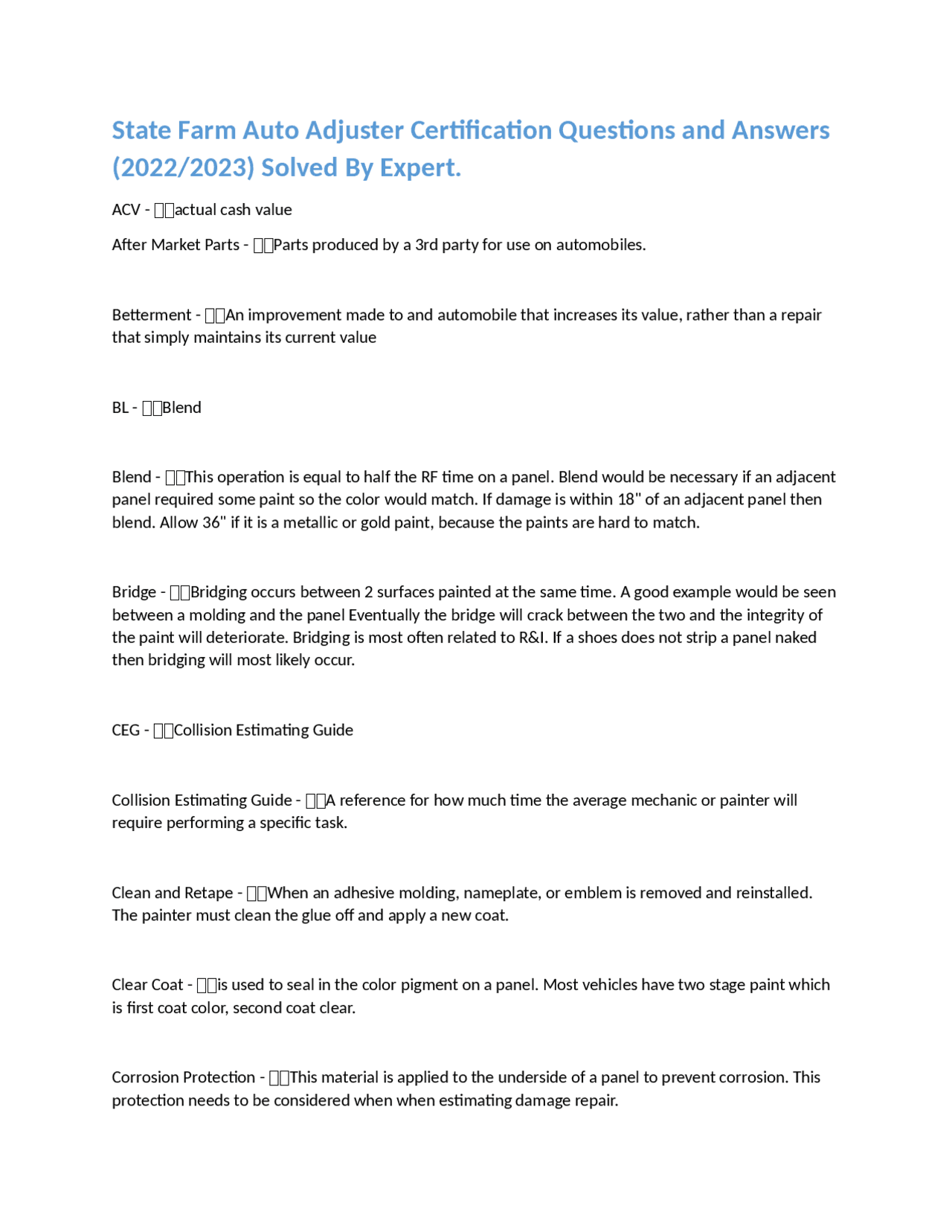 State Farm Auto Adjuster Certification Questions and Answers (2022/2023 ...