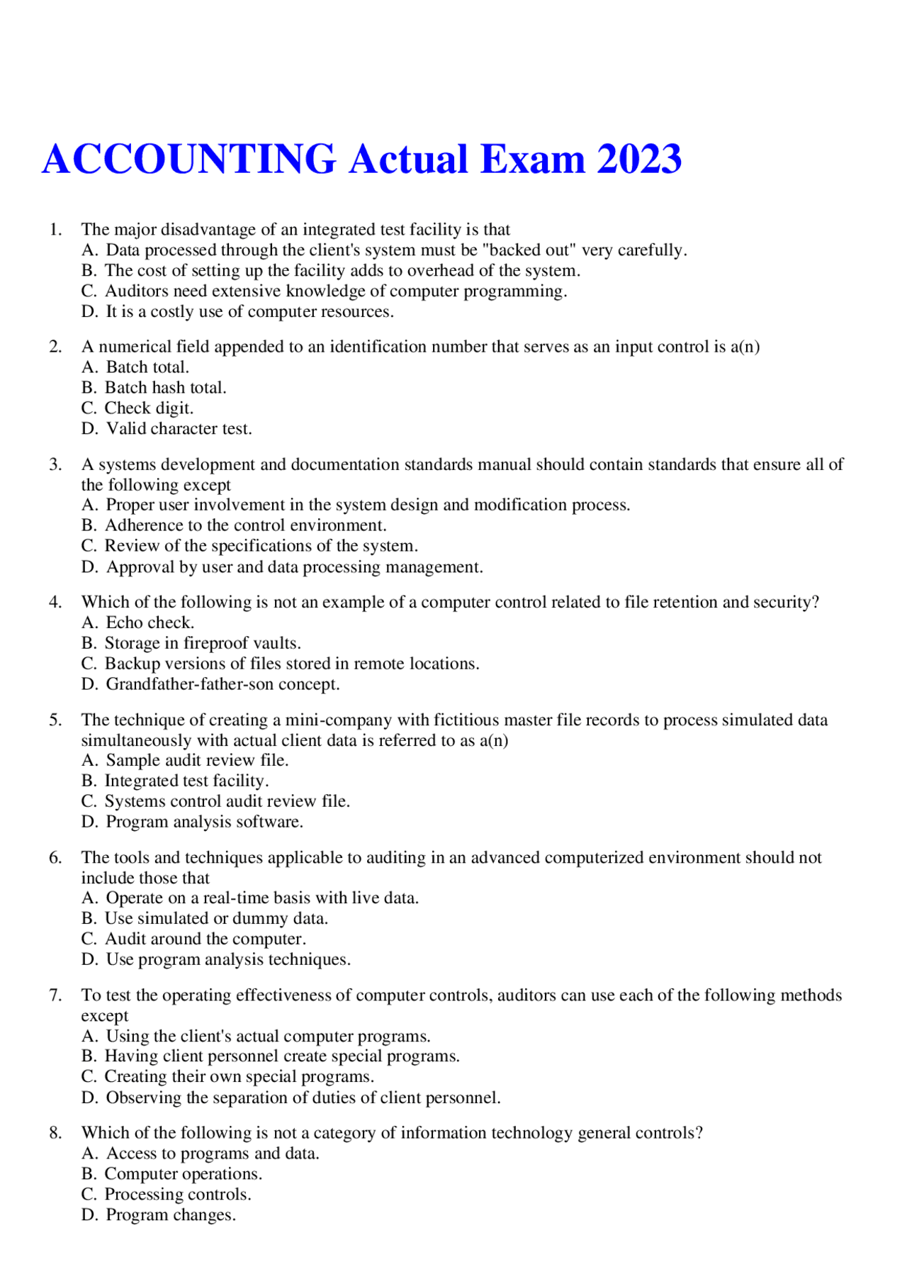 ACCOUNTING Actual Exam 2023 | Exams Accounting | Docsity