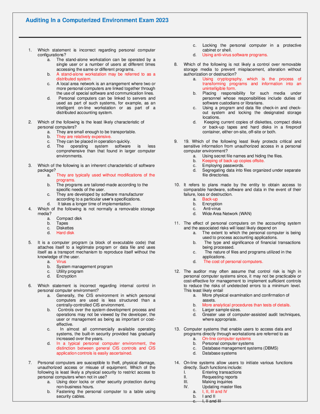 Auditing In A Computerized Environment Exam 2023 Exams Computer