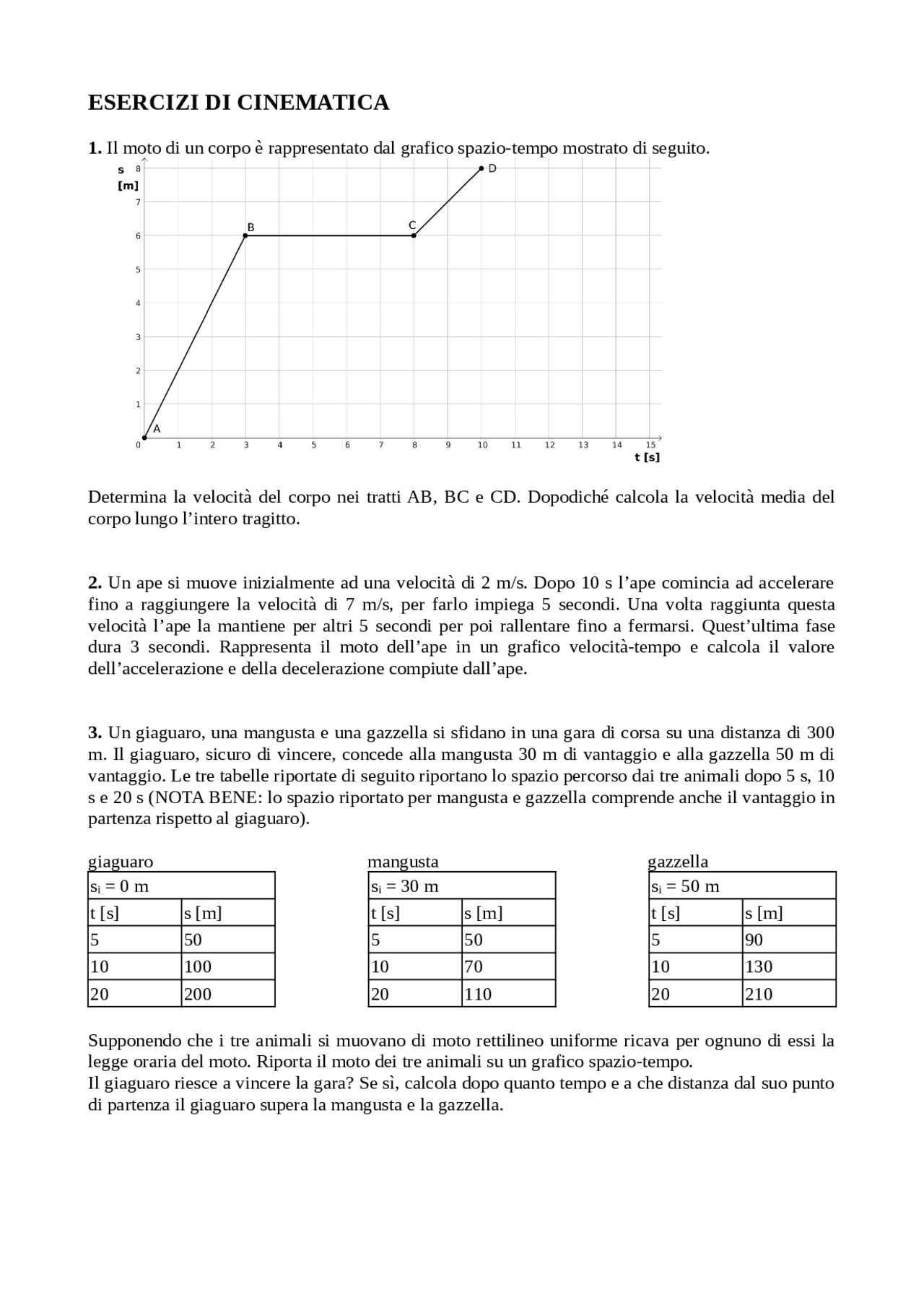 Eserciziario di cinematica | Esercizi di Fisica | Docsity