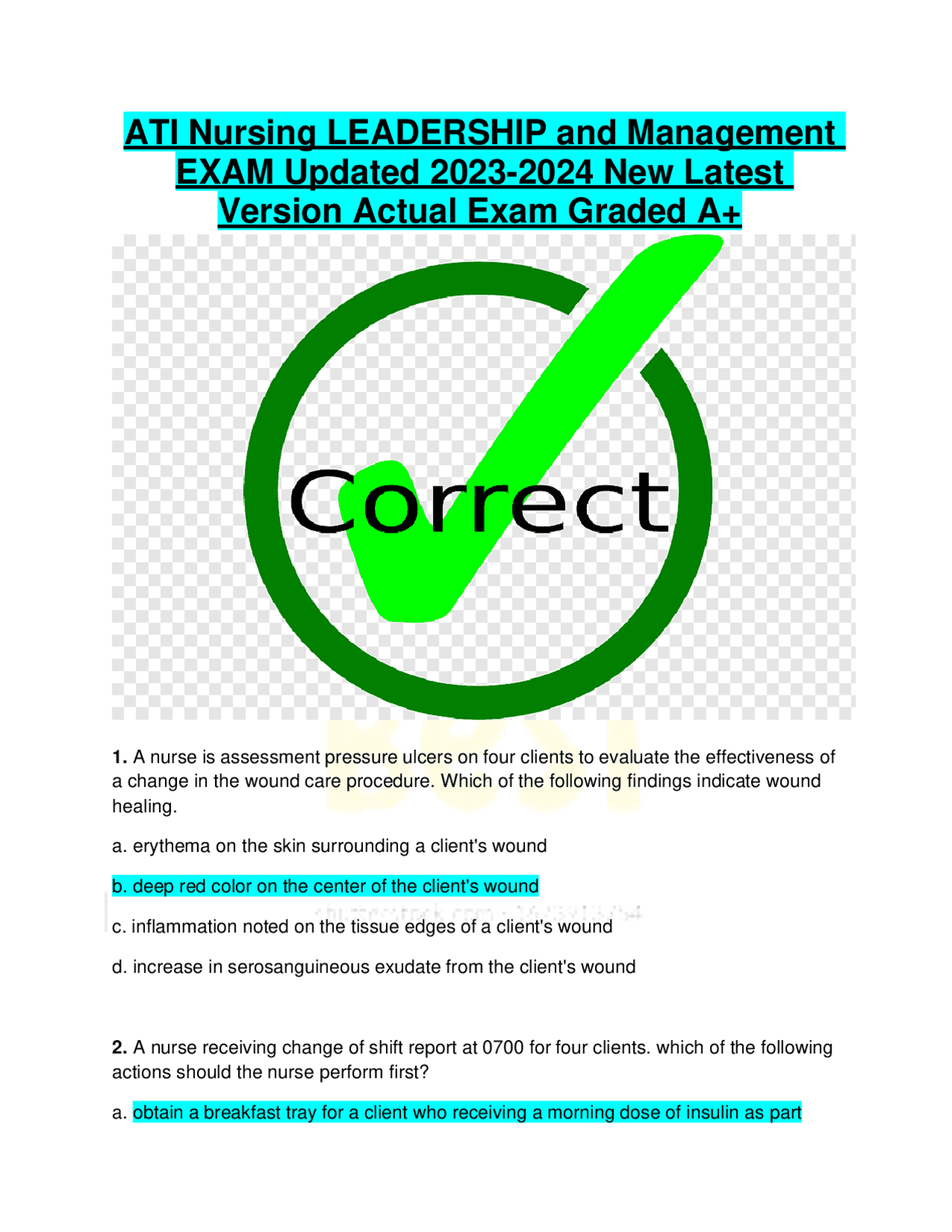 ATI Nursing LEADERSHIP and Management EXAM Updated 2023-2024 New Latest ...
